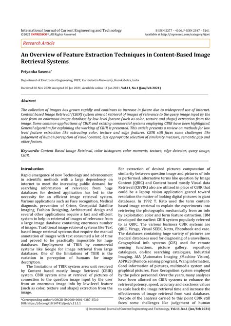 pdf an overview of feature extraction techniques in content based image retrieval systems