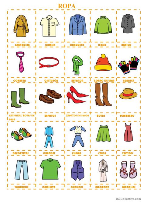 ROPA Español ELE hojas de trabajo pdf doc