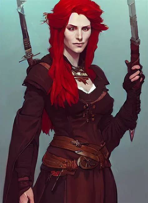 Concept Art Of A Beautiful Red Haired Female Warlock Stable Diffusion