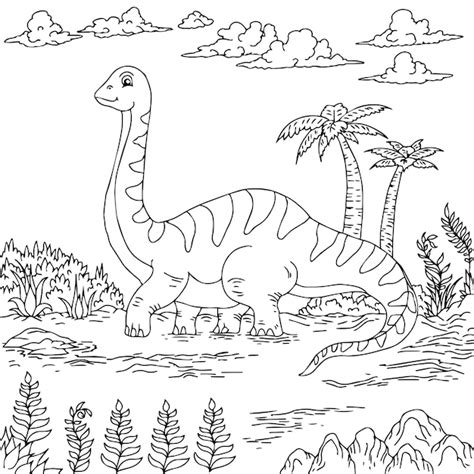 Diseño de página para colorear de dinosaurios para niños Vector Premium