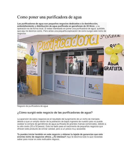 Como Poner Una Purificadora De Agua Si Estas Interesado En Poner Una