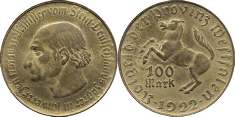 Provinz Westfalen 100 Mark 1922 Freiherr Vom Stein Ss Vz MA Shops