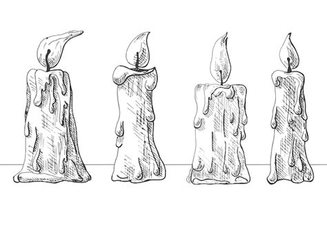 Conjunto de mão desenhada de velas acesas ilustração em vetor de um