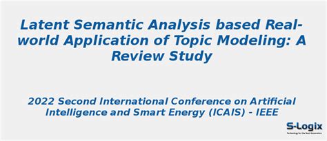 latent semantic analysis based real world application of topic s logix