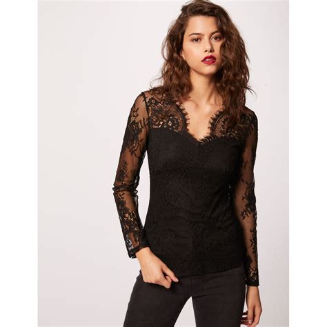 T shirt manches longues à dentelle noir Morgan La Redoute