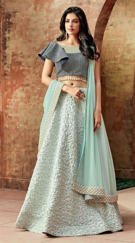 Lovely Blue Silk Cape Top Style Choli Lehenga Indiabazaaronline