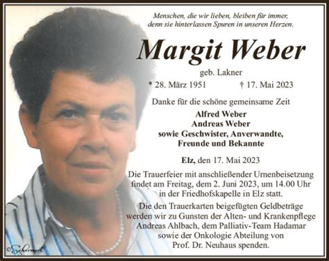 Traueranzeigen Von Margit Weber Vrm Trauer De