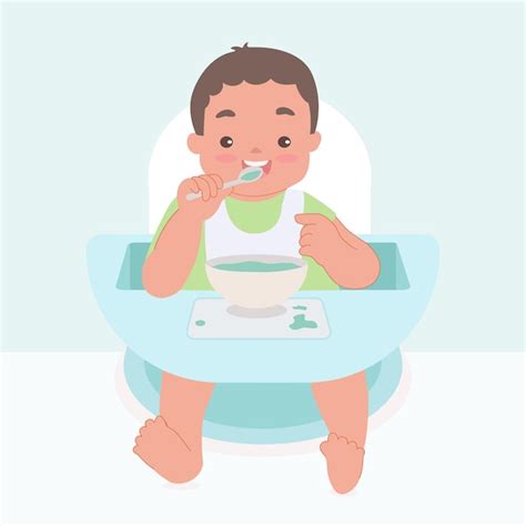 Niño comiendo comida Vector Premium