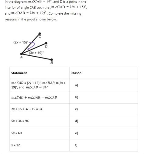 complete the missing reasons in the proof shown below