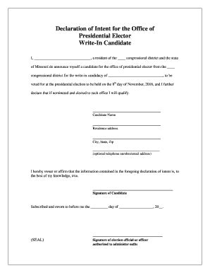 Fillable Online Declaration Of Candidacy For The Office Of Fax Email