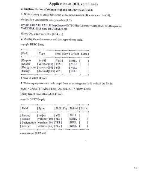 SQL Application Of DDL Commands Database Technology Lab Studocu