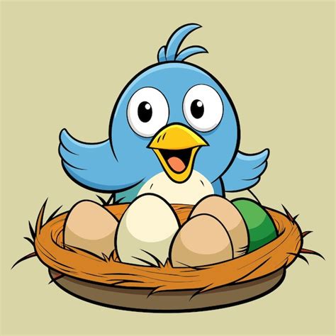 Un pájaro azul con un pico azul se sienta en un nido con huevos