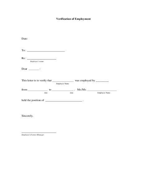 Free Printable Employment Verification Letter