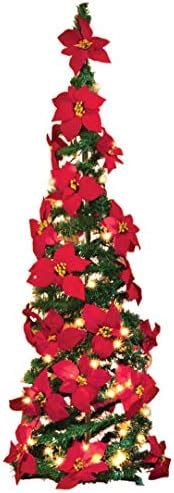 Collections Etc Lighted Holiday Poinsettia Pull Up Christmas Tree With