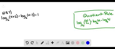 solved use the quotient rule for logarithms to find all x values such that log6 x 2 log6 x 3 1