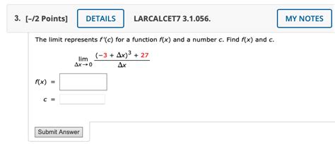 solved the limit represents f c for a function f x
