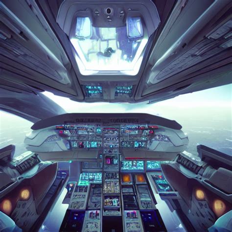 KREA AI Interior Of Futuristic Spaceship Cockpit With Larg