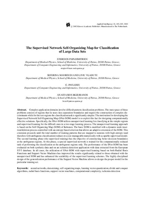 pdf the supervised network self organizing map for classification of large datasets liviu