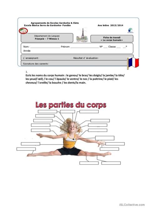 117 Corps humain Français FLE fiches pedagogiques pdf doc