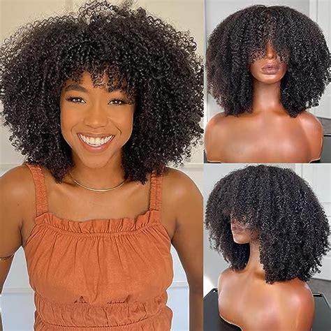 Amazon HLSK Afro Kinky Curly Wig With Bangs Human Hair For Black