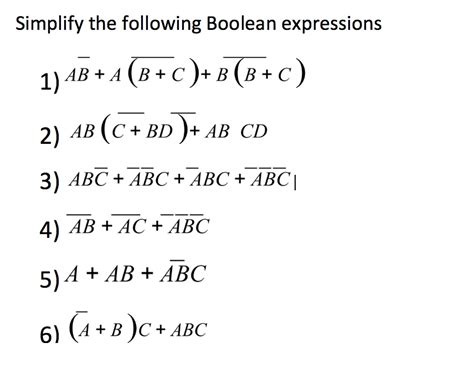 solved simplify the following boolean expressions 1 ab a