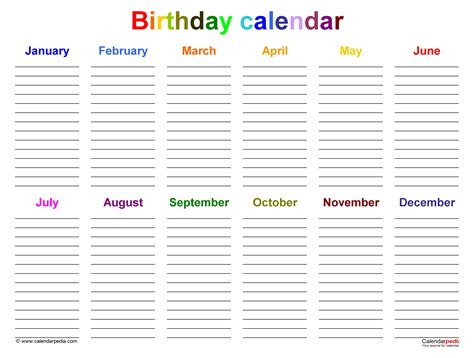 Free Birthday Calendar Printable Customizable Many Designs Birthday
