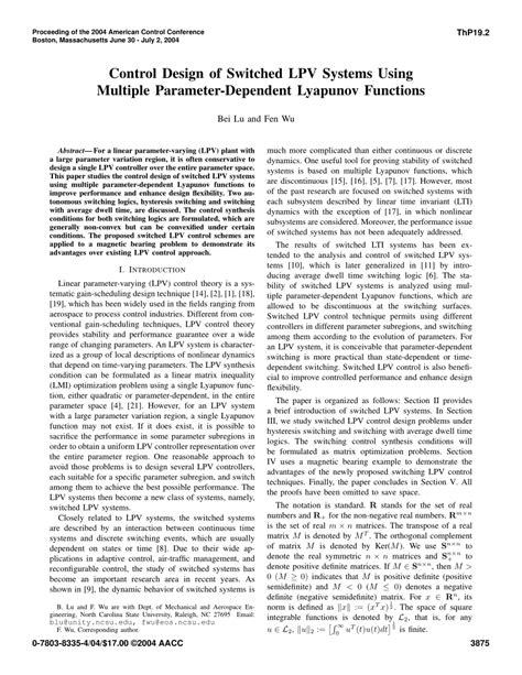 pdf control design of switched lpv systems using multiple parameter dependent lyapunov functions