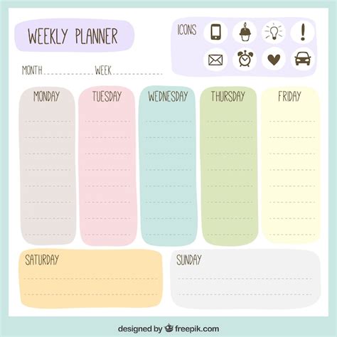 Planificador Semanal De Colores Vector Premium