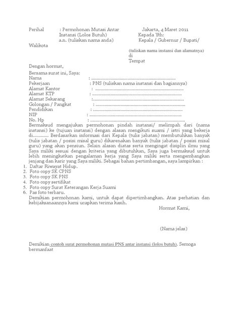 Detail Contoh Surat Permohonan Mutasi Pns Antar Skpd Koleksi Nomer 32