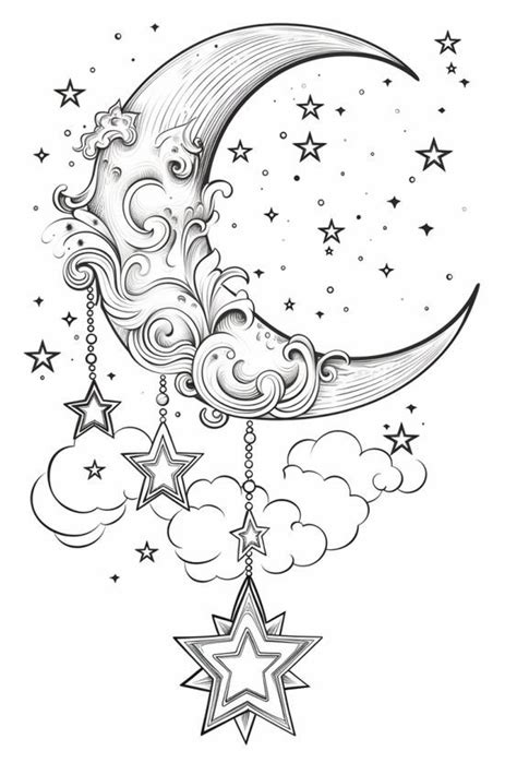 Moon And Stars Coloring Page For Adults Witch Coloring Pages Star