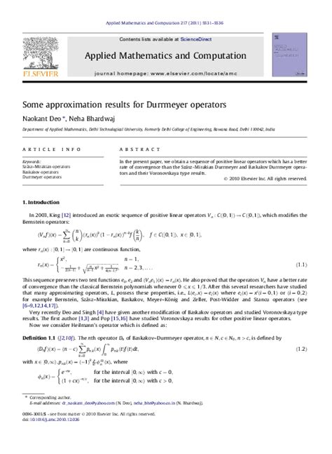 pdf some approximation results for durrmeyer operators neha bhardwaj