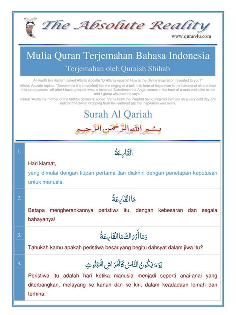 Mulia Quran Terjemahan Bahasa Indonesia Surah Al Qariah