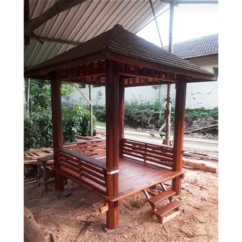 Jual Gazebo Taman Kayu Jati Ukuran 2x2 Meter Model Tiang Segi 8 Atap