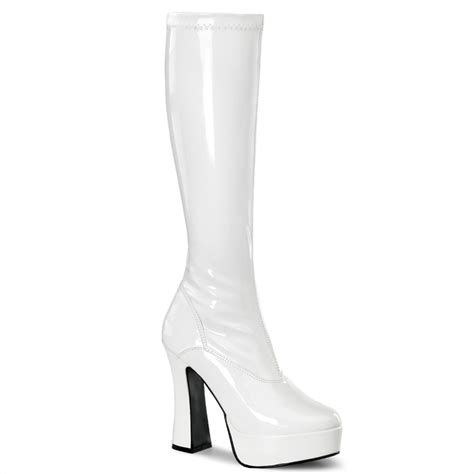 Bottes plateforme blanches verni années 70 hippie disco botte haute à
