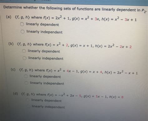 solved determine whether the following sets of functions are