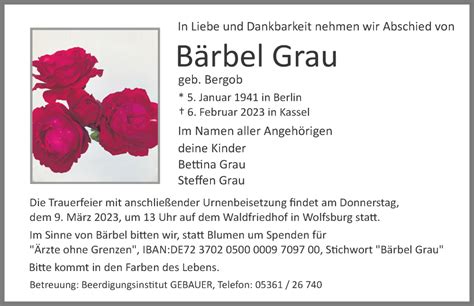 Traueranzeigen Von B Rbel Grau Trauer Anzeigen De