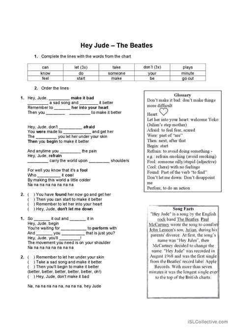 Hey Jude The Beatles Song And Nurs Deutsch Daf Arbeitsbl Tter Pdf Doc