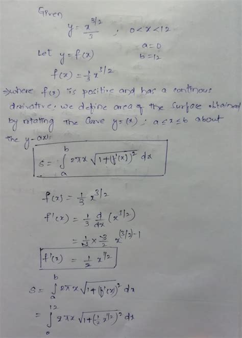 the given curve is rotated about the y axis find the area of the resulting surface y 1 3x 3 2