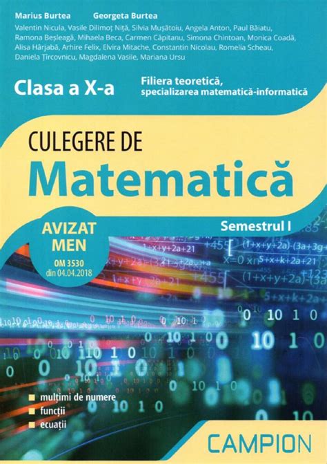 Culegere De Matematica Filiera Teoretica Mate Info Clasa 10 Sem 1