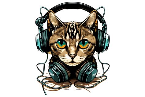 Cat Wearing Headphones Vector Graphic By BreakingDots Creative Fabrica