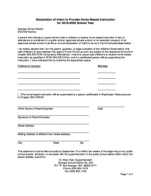 Fillable Online Declaration Of Intent To Provide Home Based Instruction