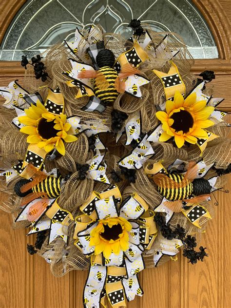 Burlap Honey Bee Deco Mesh Front Door Wreath Decorative Mesh Etsy