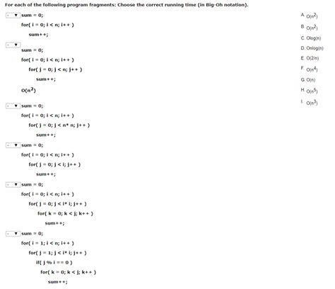 solved for each of the following program fragments choose
