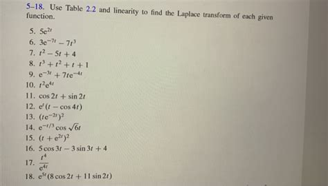 solved 5 18 use table 2 2 and linearity to find the laplace