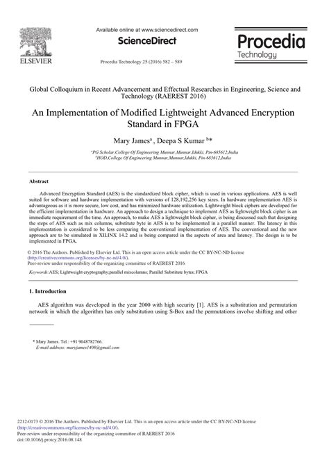 pdf an implementation of modified lightweight advanced encryption standard in fpga