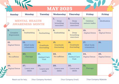 Free Mental Health Awareness Month Calendar Template Edit Online