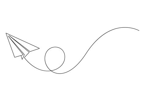 Continuous One Line Drawing Of Paper Airplane Isolated On White