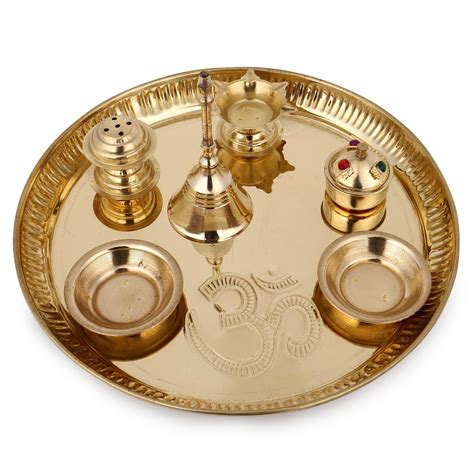Buy HashcartPooja Brass Plate Set Dia 8 85 In Indian Decorative