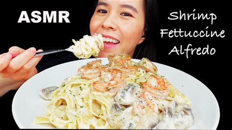 ASMR HOMEMADE SHRIMP FETTUCCINE ALFREDO PASTA MUKBANG No Talking