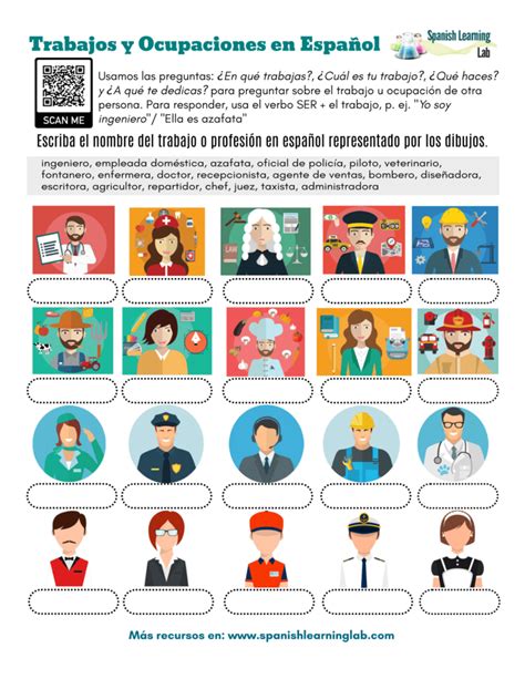 Trabajos y Ocupaciones en Español Ejercicios en PDF Spanish